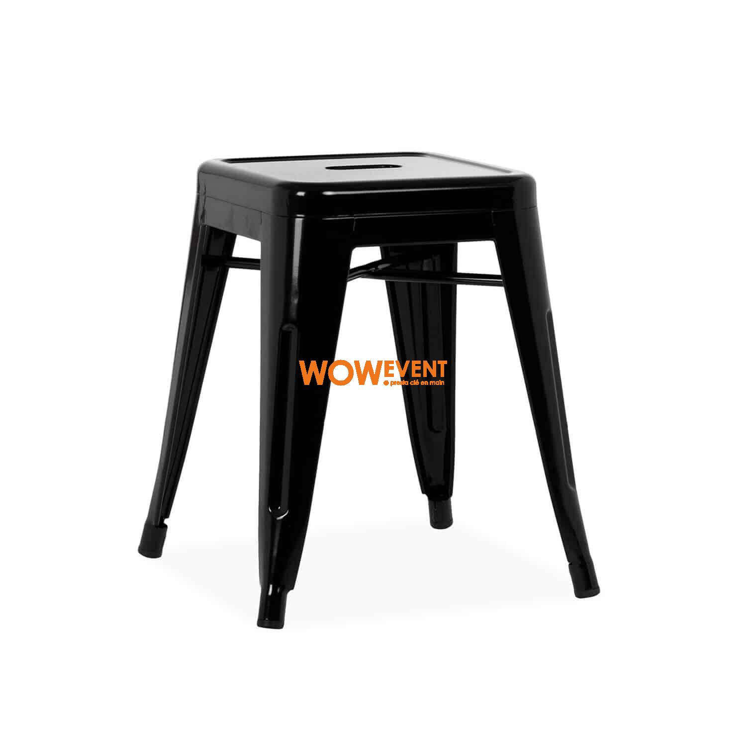 Tabouret bas noir en acier laqué | BERLIN - Wowevent : assise